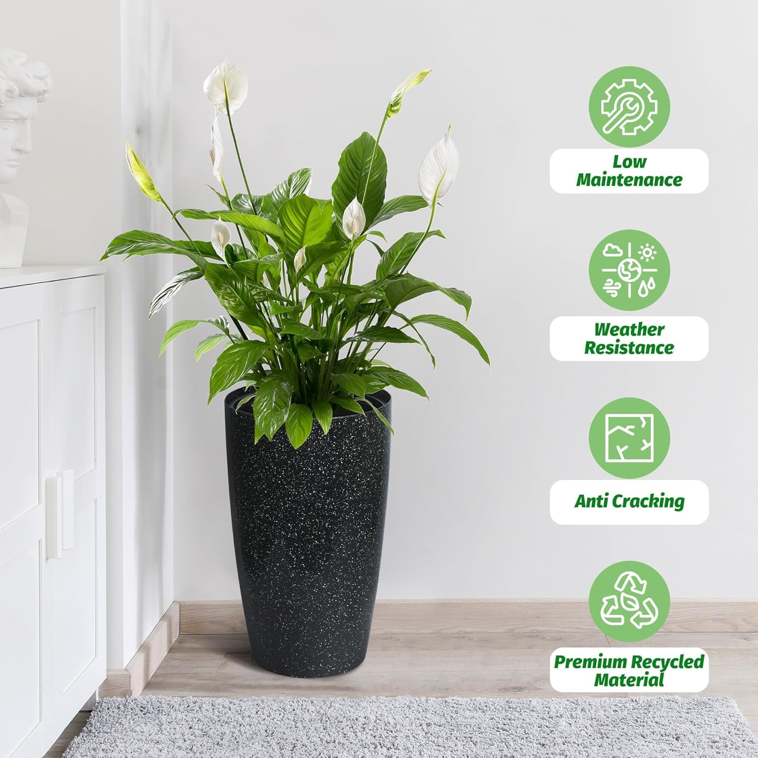 Acekid 22" Tall Round Planter Set of 2, Self Watering Pots for Indoor ...