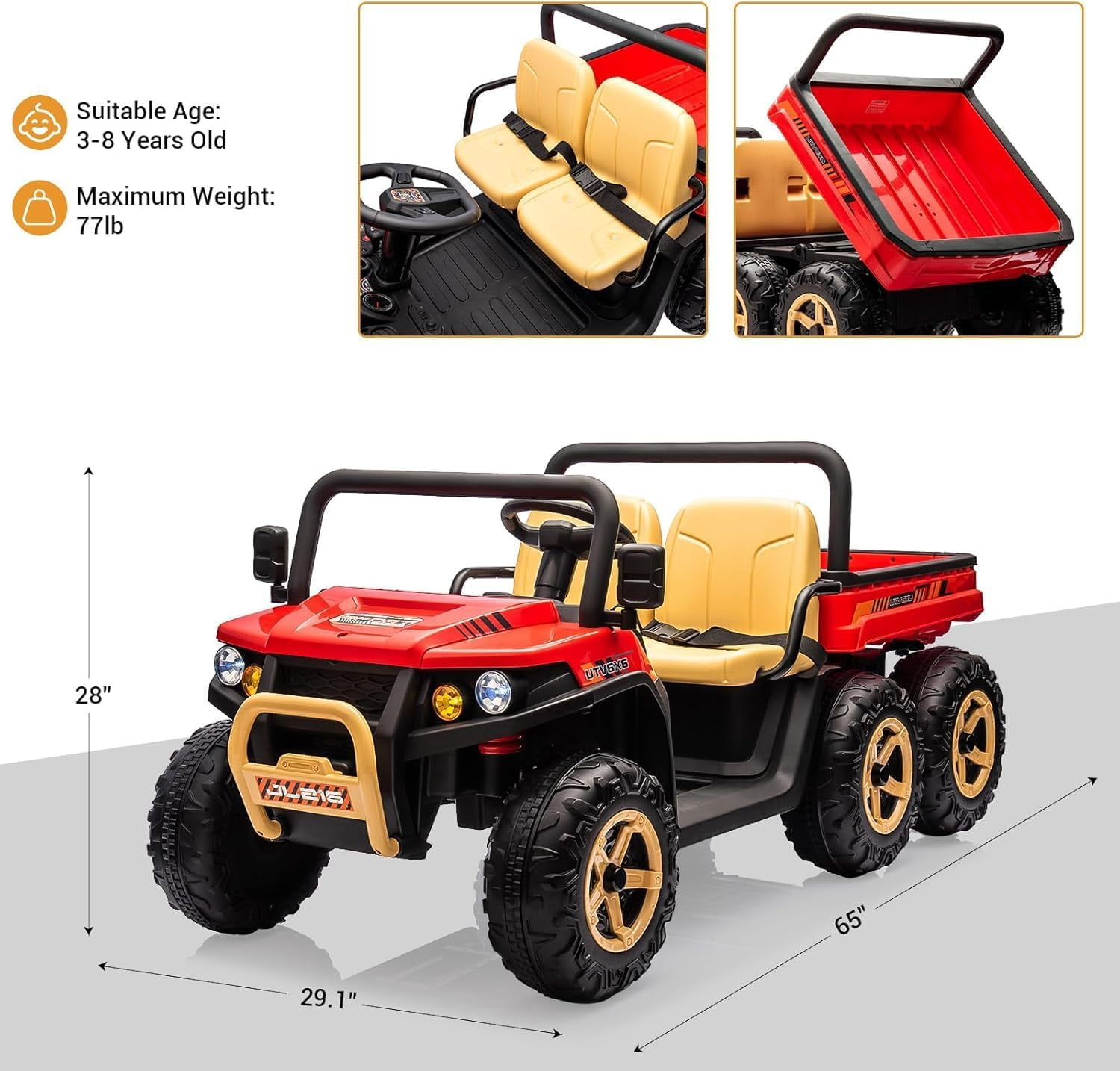 Acekid 24V Electric Car 2-5MPH Speeds Automatic Truck Bed Parent Remote ...