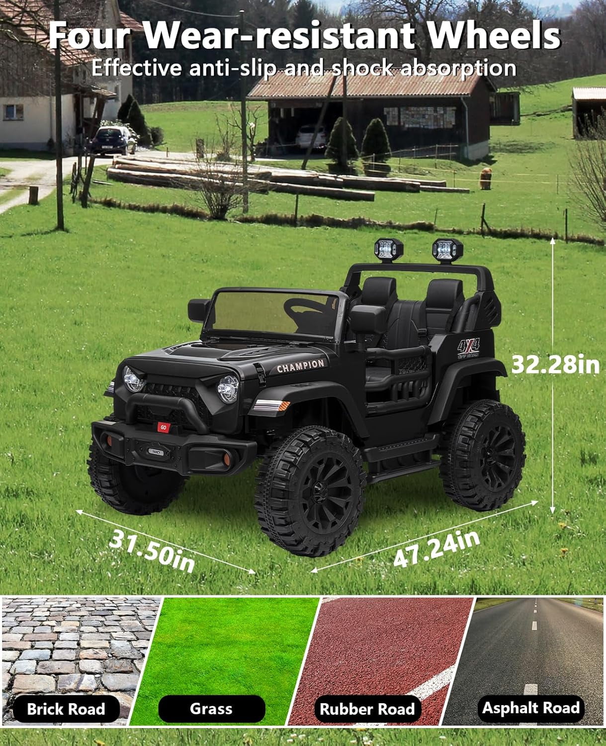 Acekid 24V Ride On Car 2 Seater Electric Vehicle with 20" Wide Seat 3 ...