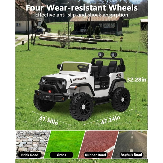 Acekid 24V Ride On Car 2 Seater Electric Vehicle with 20" Wide Seat 3 ...