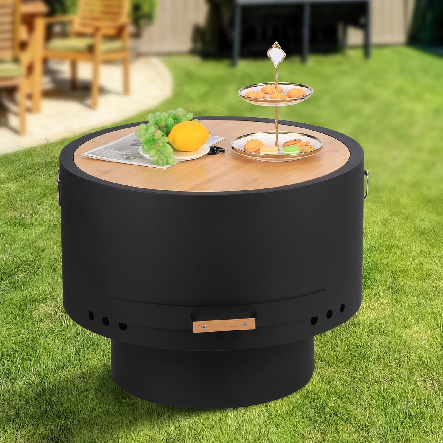 Acekid 26 Inch Smokeless Firepit, Outdoor Fire Pit Table with Removable ...