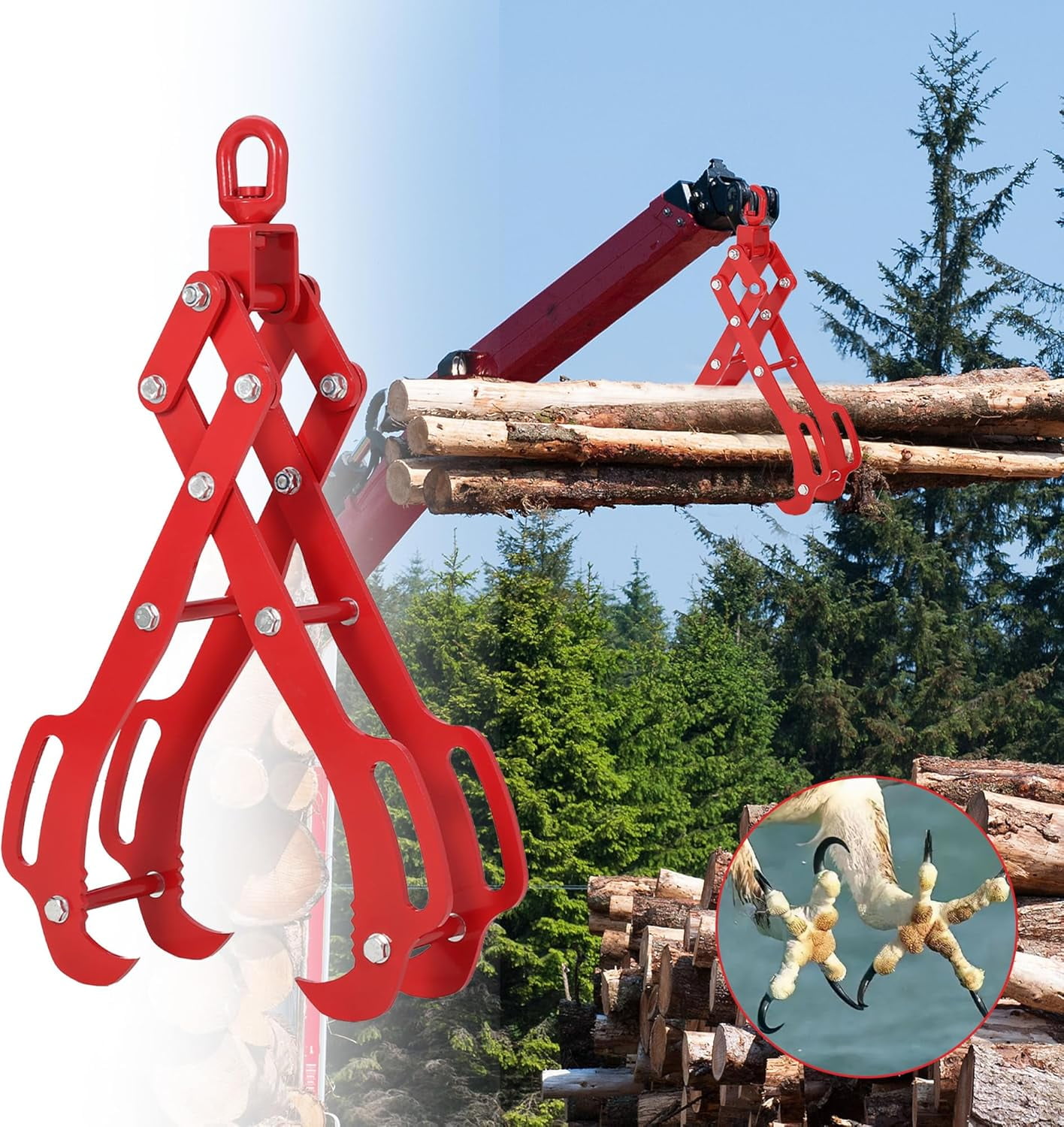 Acekid 28 Inch Log Tongs, 4-Claw Timber Grapple, 3000LB Load Capacity ...