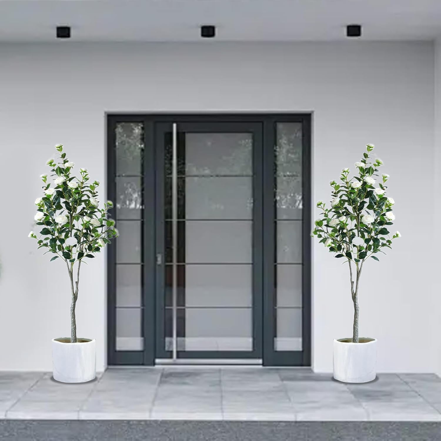 Acekid 2Pcs 5.9FT Artificial Camellia Tree in Pot, Realistic Trunk ...