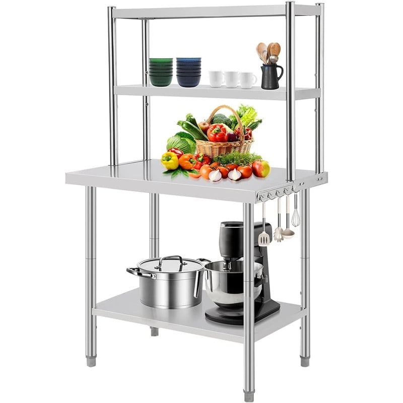 Acekid 30"X 24"Stainless Steel Table with Overshelves, Commercial Work ...
