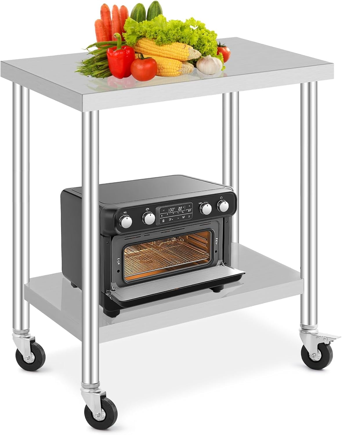 Acekid 30x18 Inch Stainless Steel Work Table, Workbench with Casters ...