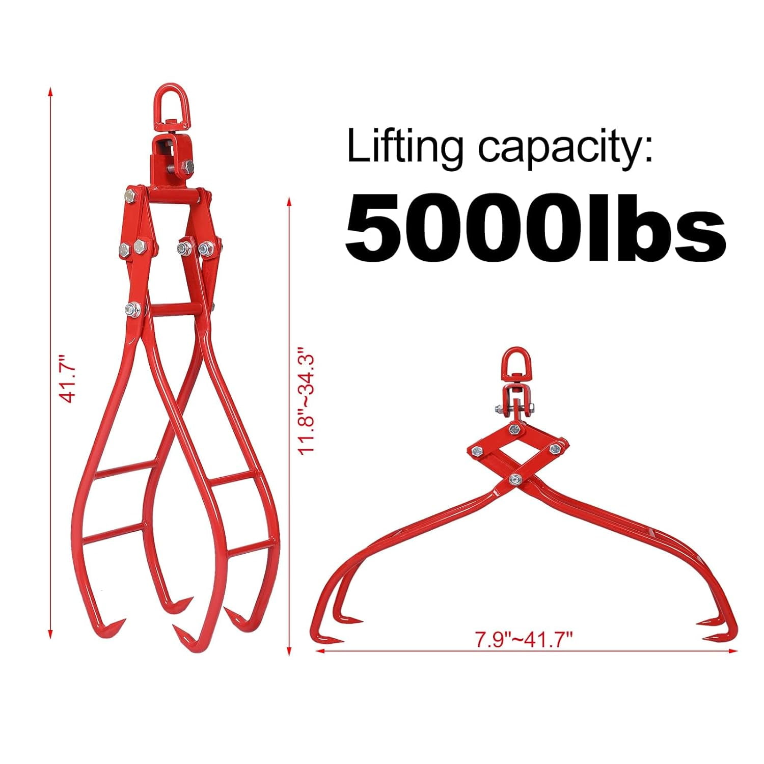 Acekid 36 Inch-4 Claws Claw Hook Log Lifting Tongs Opening Log Grapple ...