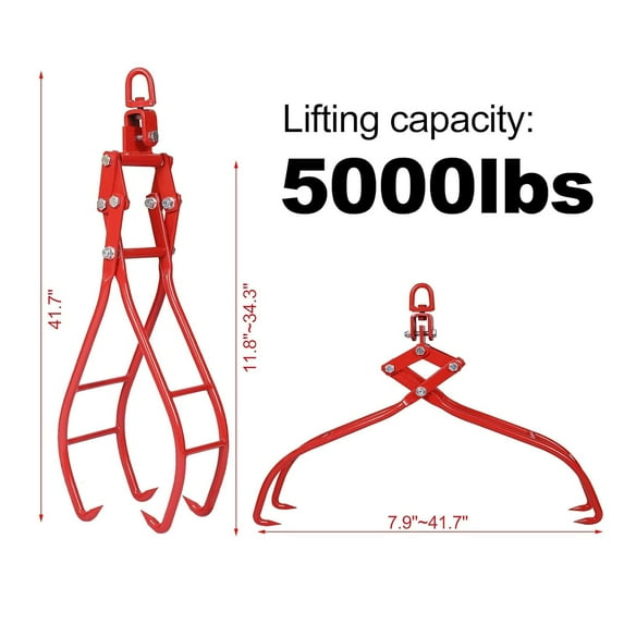 Acekid 36 Inch-4 Claws Claw Hook Log Lifting Tongs Opening Log Grapple ...