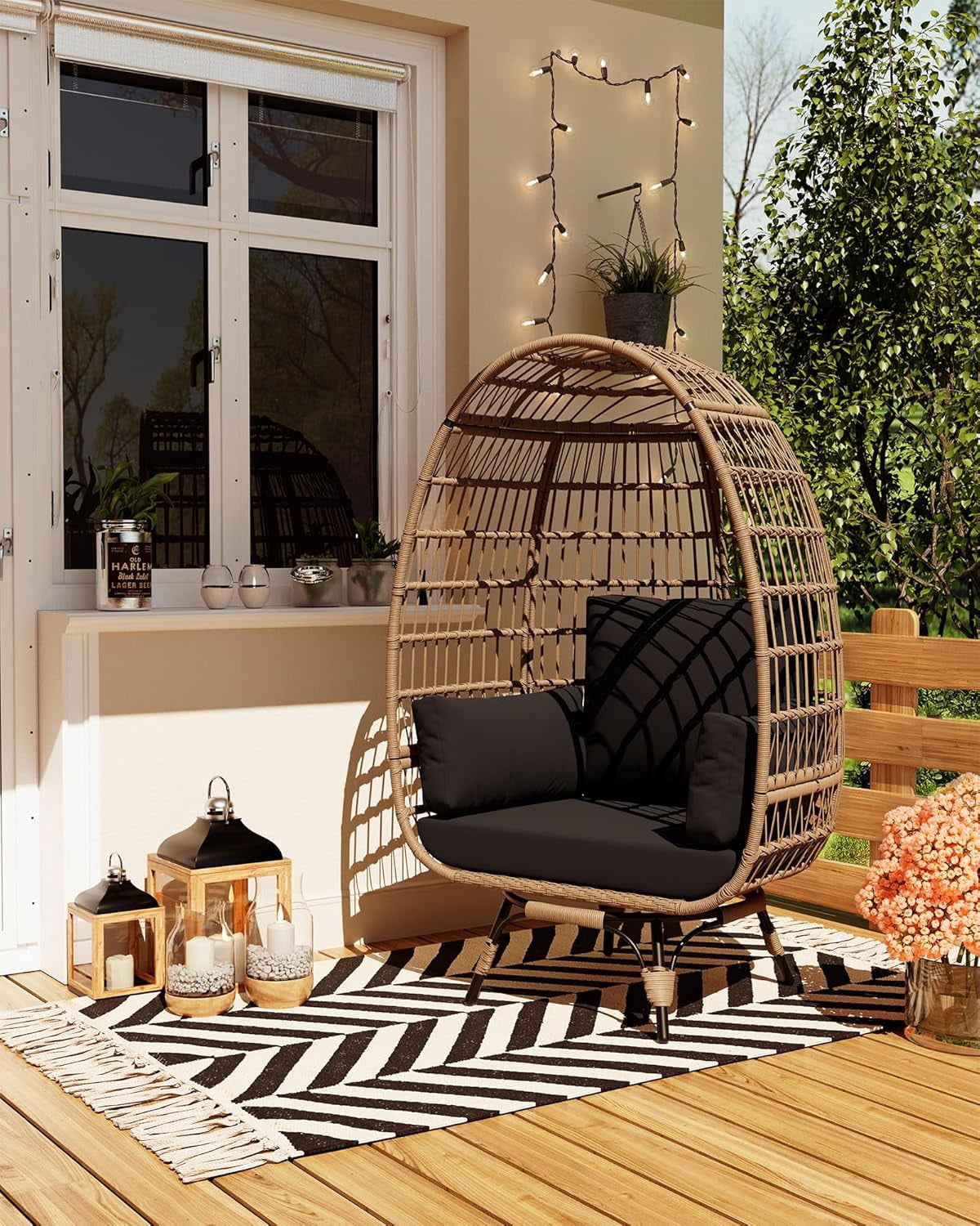 Acekid 360°Oversize Swivel Egg Chair Outdoor, Heavy-Duty Steel Wicker ...
