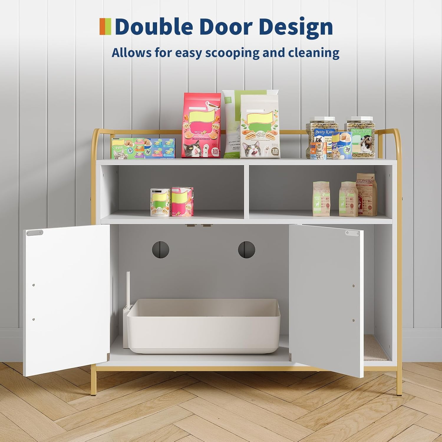 Acekid 37.5 Inch Modern Wooden Litter Box with Storage Rack, Multi ...