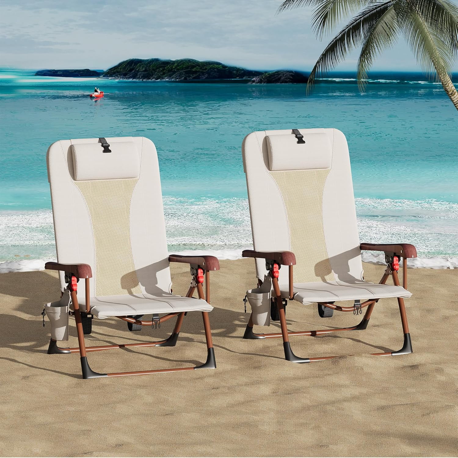 Acekid 4-Pack Portable Backpack Beach Chairs, 330lbs Capacity Each ...