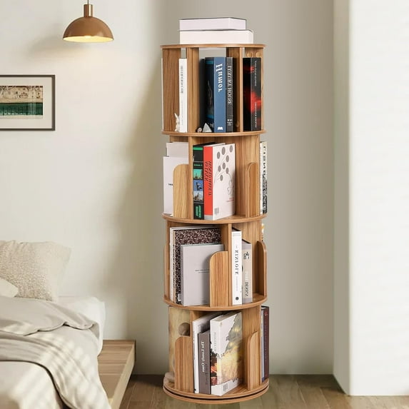 Acekid 4 Tier Round Revolving Bookcase,MDF Rotating Bookshelf,360 ...