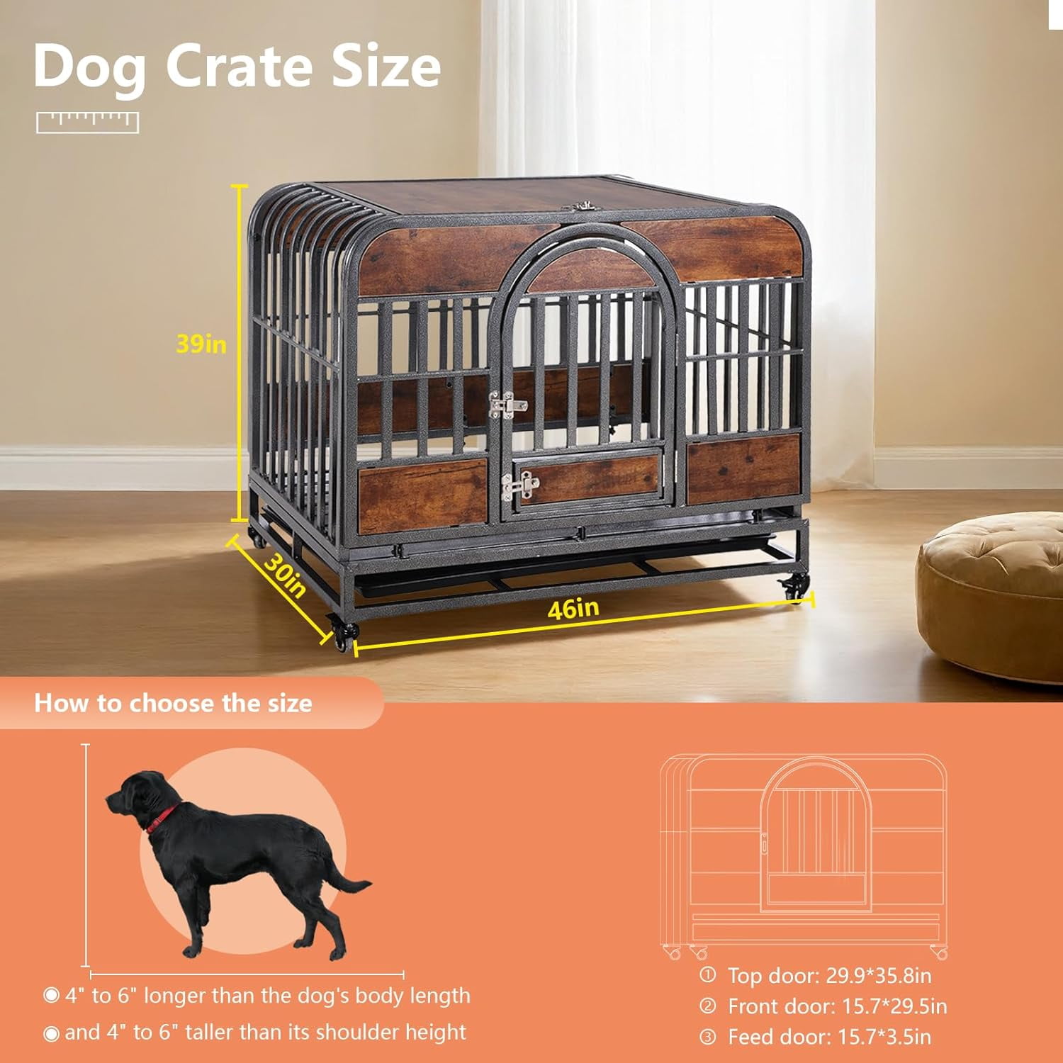 Acekid 46in Dog Kennel Indoor with Removable Trays Heavy Duty Dog Crate ...
