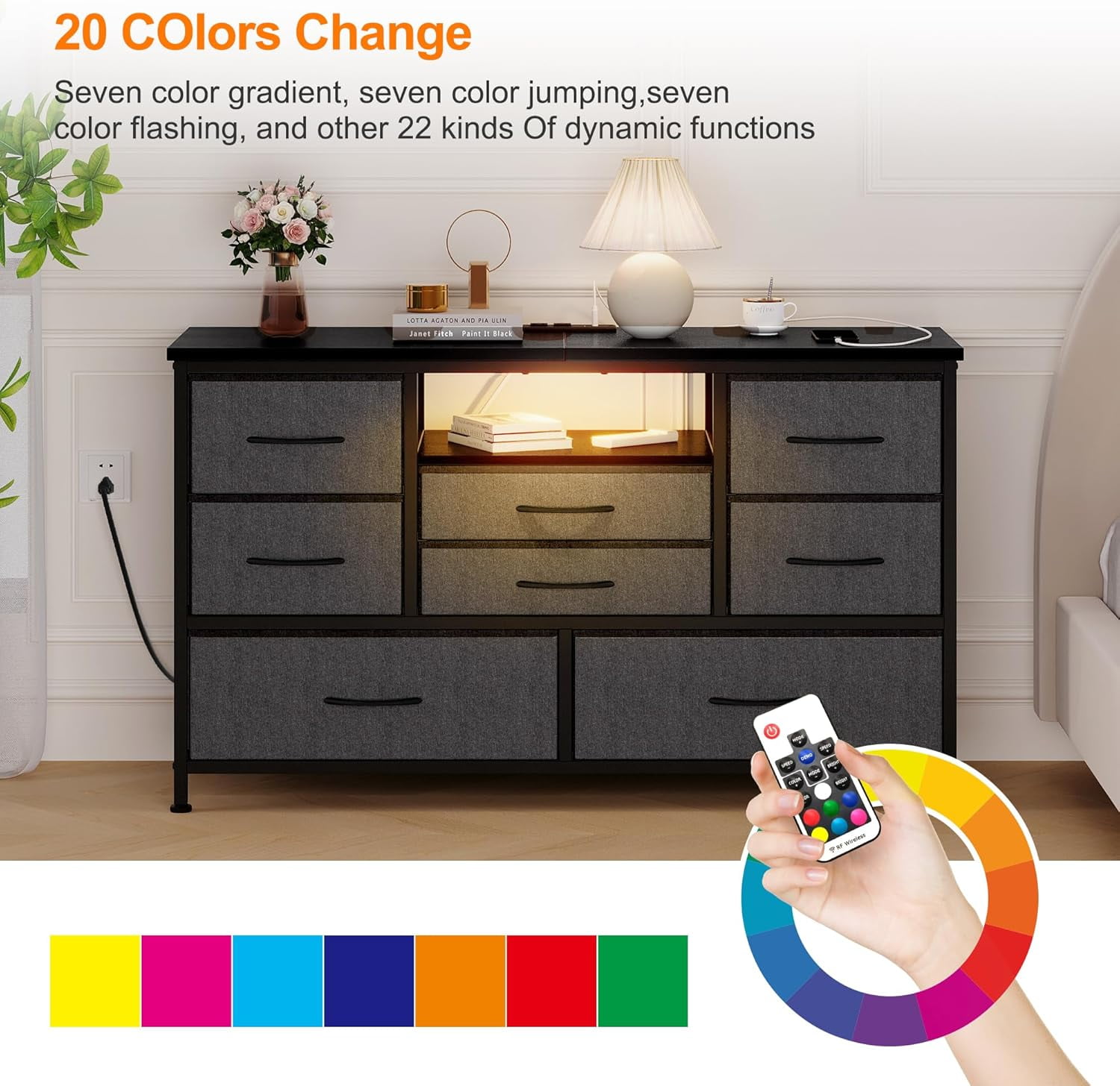Acekid 47.4 Inch 8-Drawer TV Stand for up to 50 Inch TV - Dresser with ...