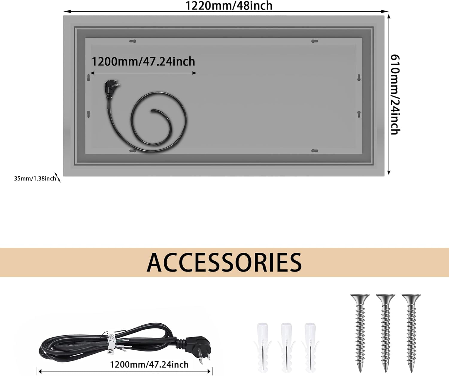 Acekid 48 x 24 in LED Bathroom Mirror with Lights Backlit Color ...