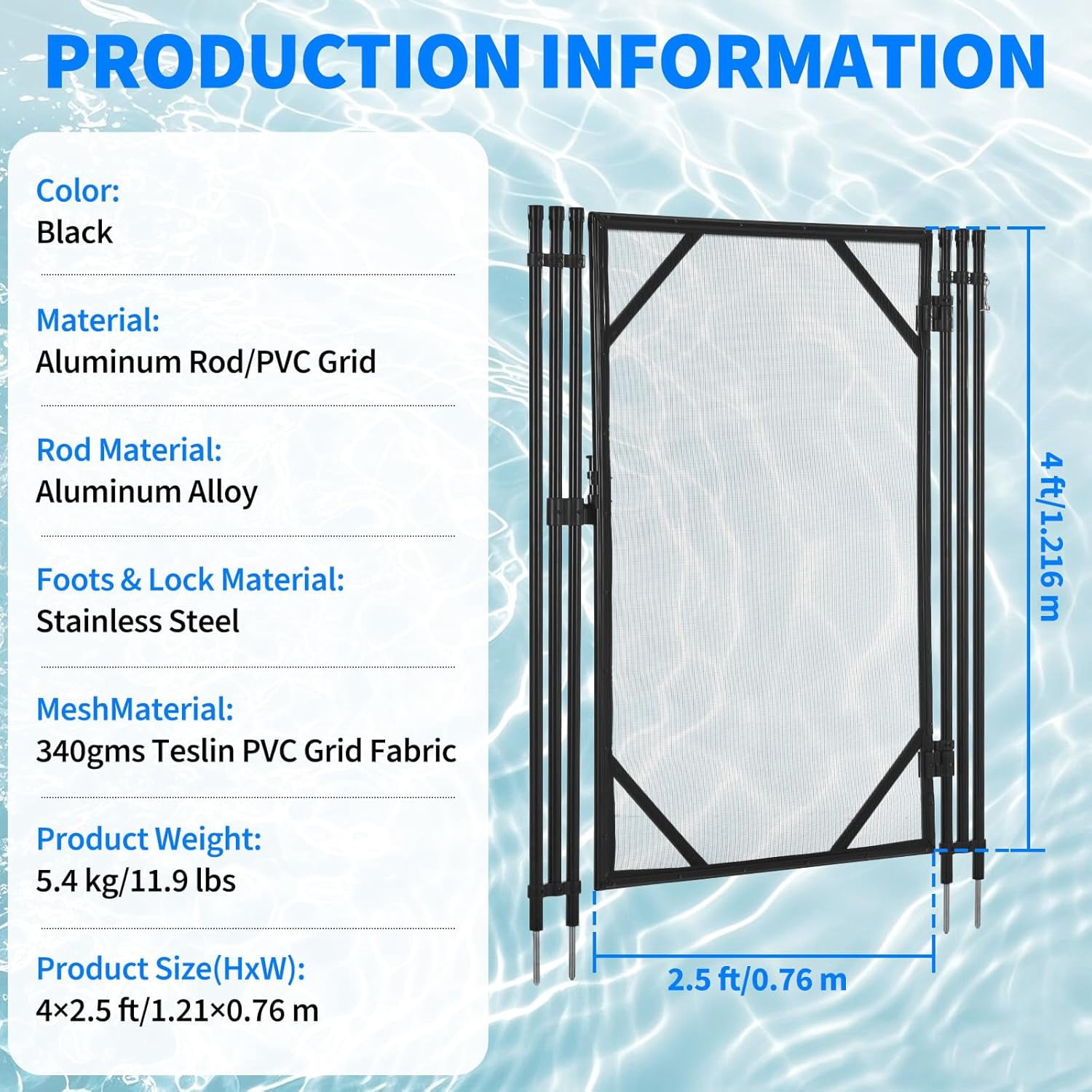 Acekid 4x2.5FT Pool Safety Fence Gate - Removable Mesh Fence, Secure ...