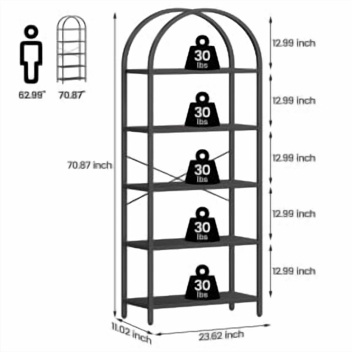 Acekid 5 Tier Arched Bookshelf Bookcase Display Racks Tall Bookshelves ...
