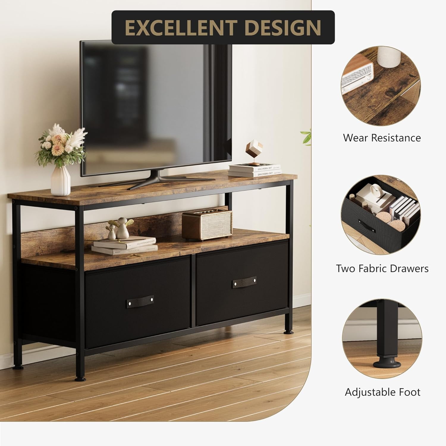 Acekid 50 Inch TV Stand - Dresser Entertainment Center with 2 Drawers & Storage, Modern Media ...