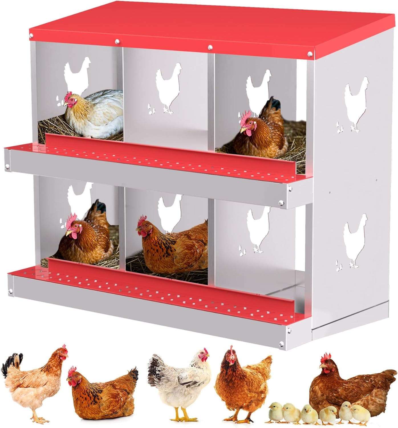 Acekid 6 Compartment Nesting Boxes for Chickens, Metal Chicken Laying ...