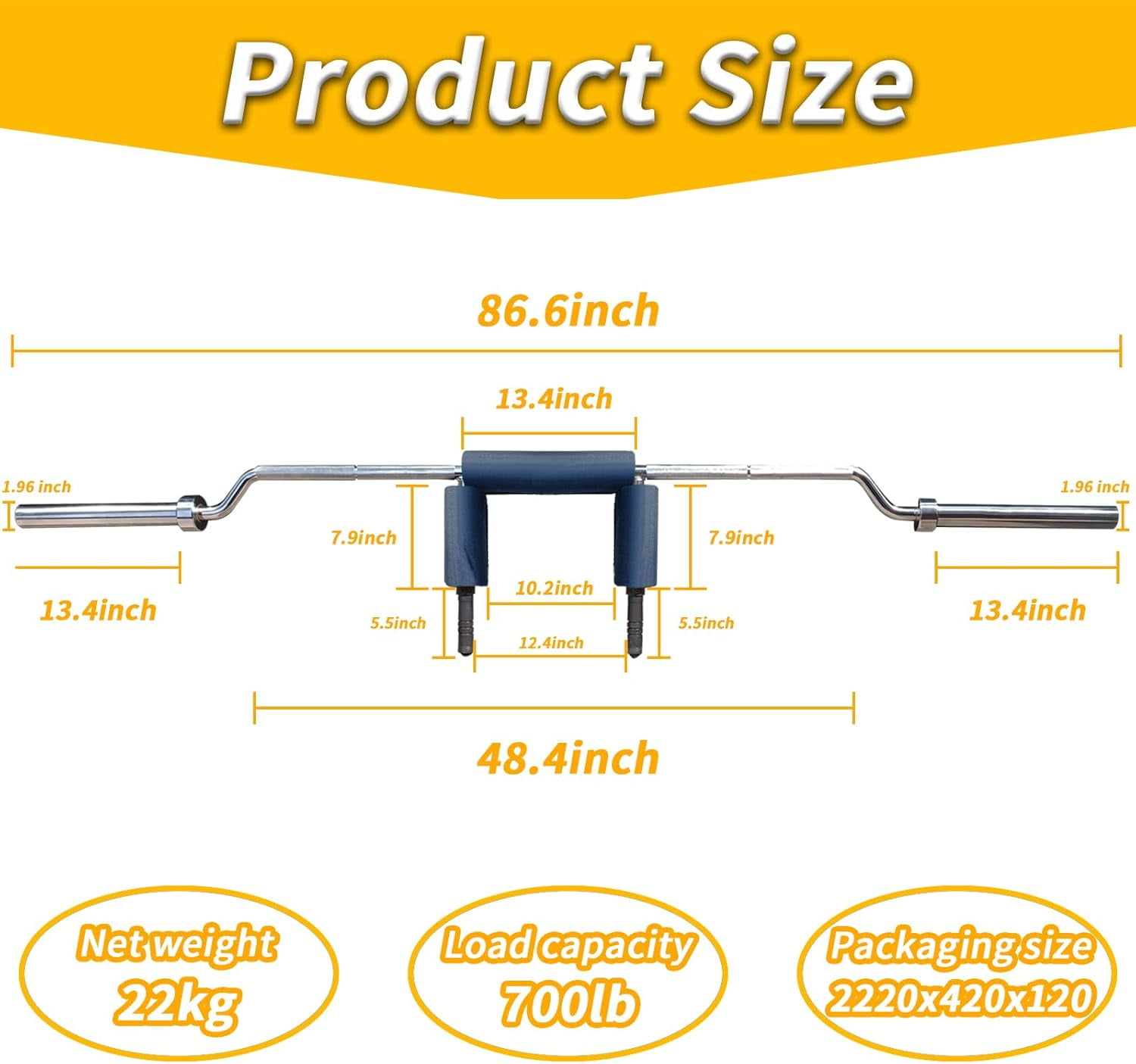 Acekid 700 Lb Safety Squat Bar with Shoulder Neck Pad 2 Locking Collars ...