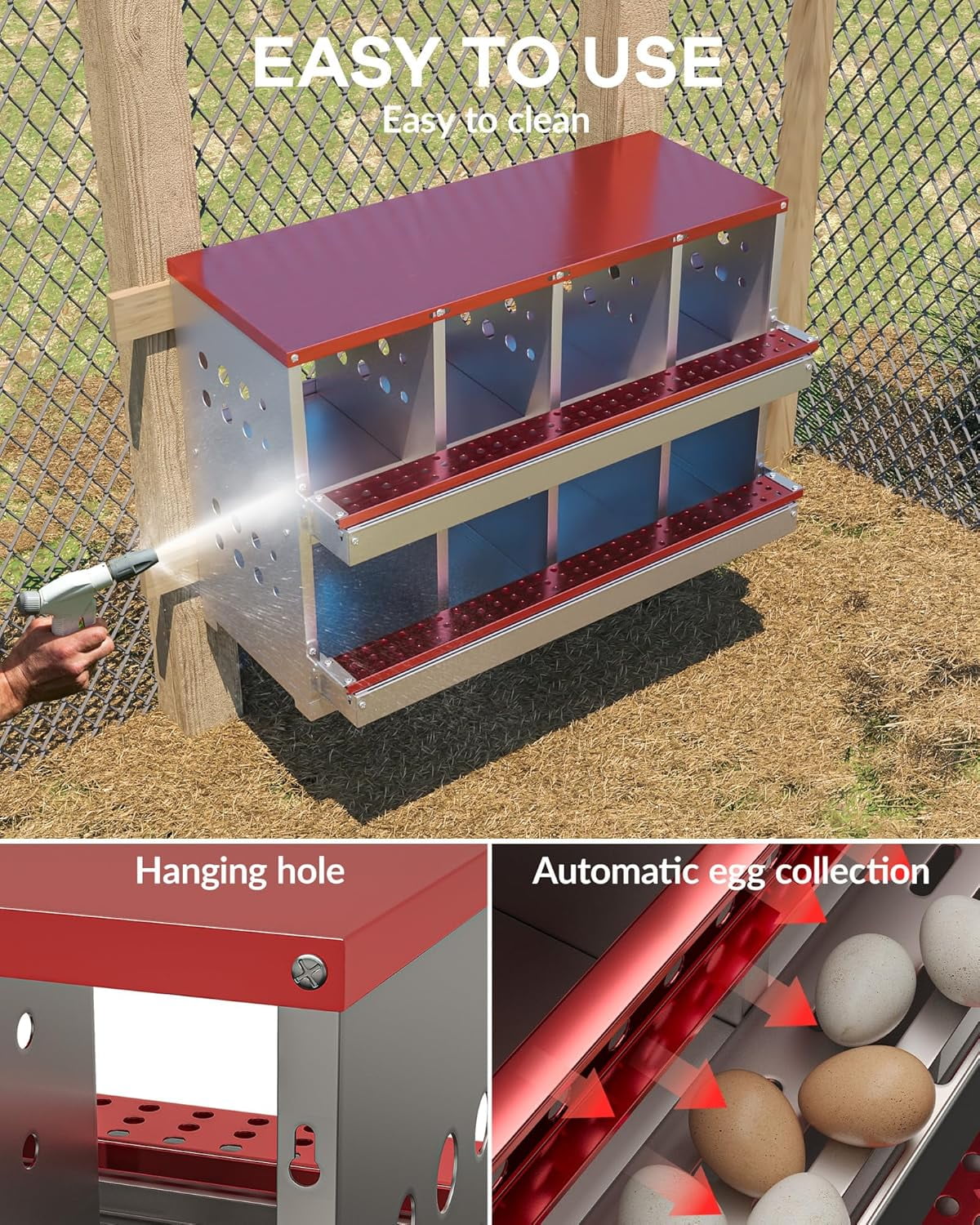 Acekid 8 Compartment Metal Chicken Nesting Box for Laying Eggs ...