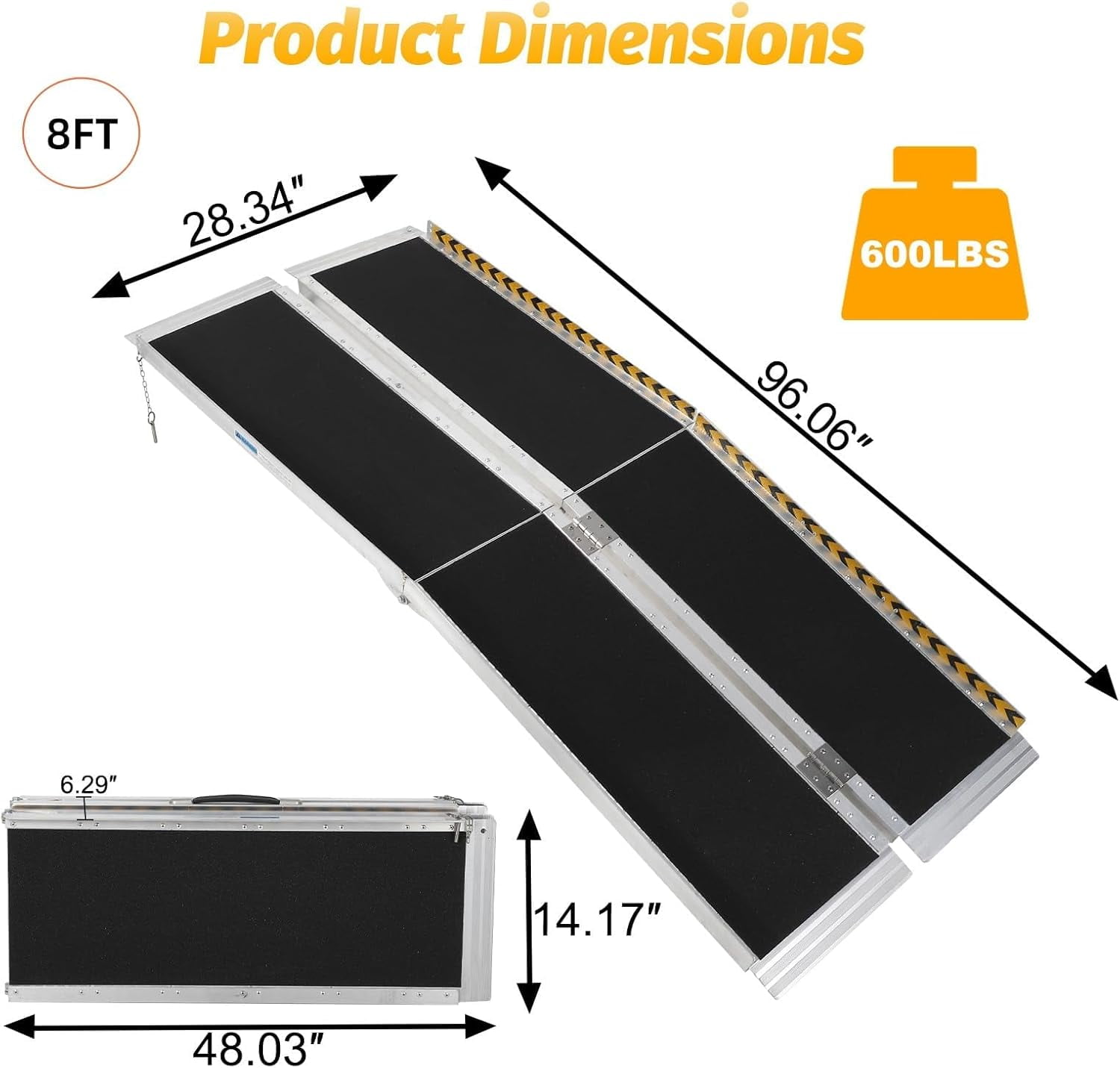 Acekid 8FT Portable Wheelchair Ramp Non-Slip Aluminum Folding Handicap ...