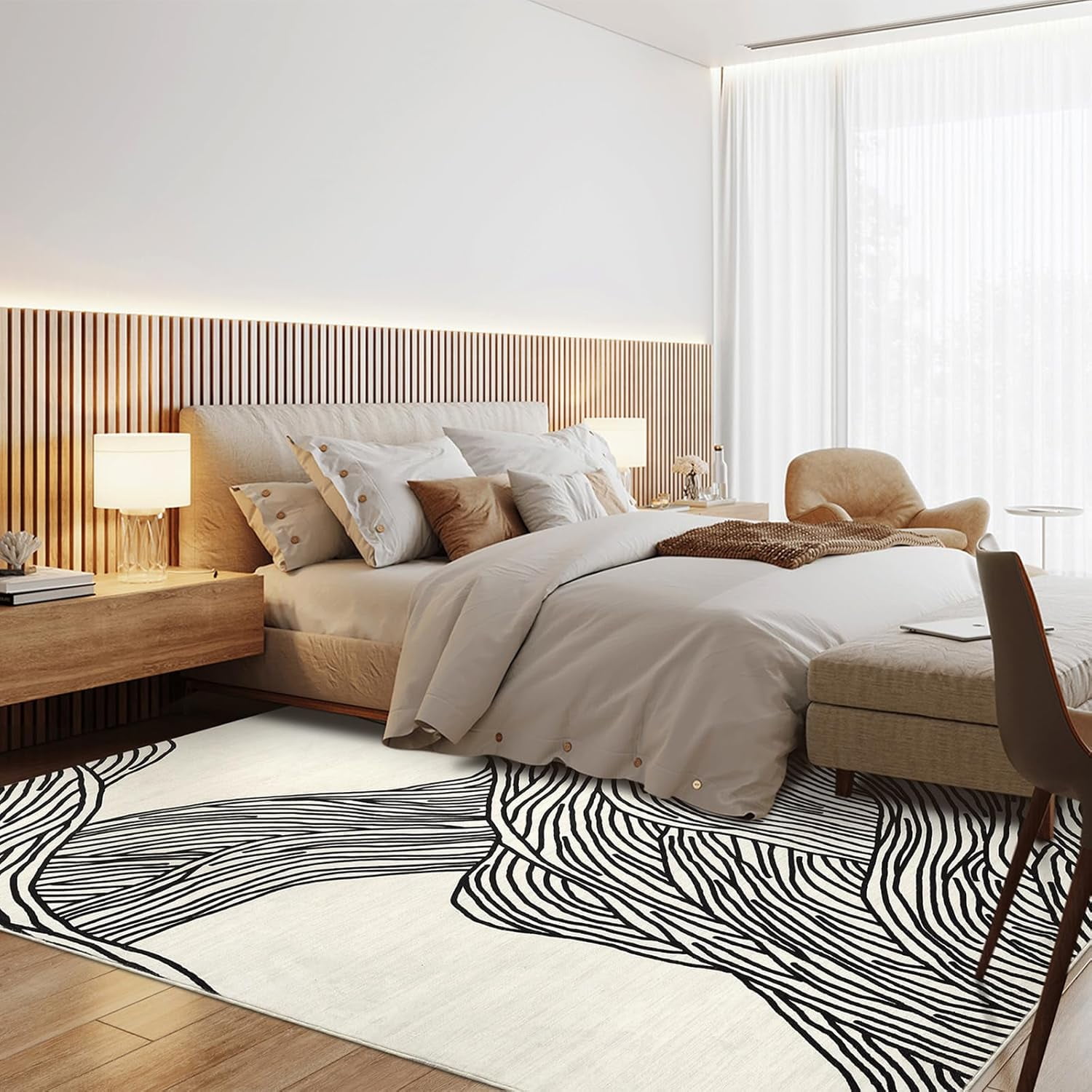 Acekid Black White 5x7 FT Runner Rugs for Hallway, Plush Fake Lamb Wool ...