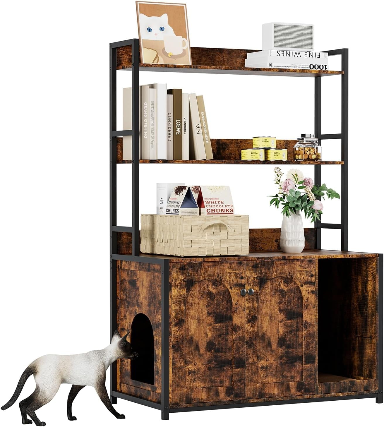 Acekid Cat Litter Box Enclosure - Hidden Cat Furniture with 2 Storage ...