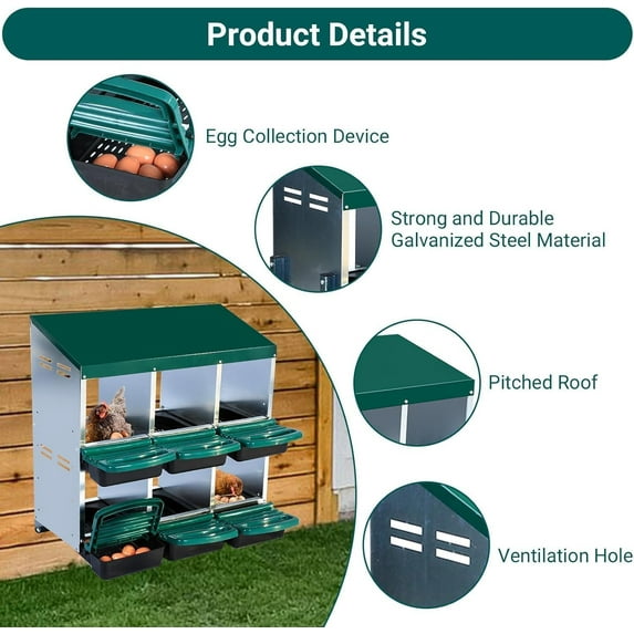 Acekid Chicken Nesting Box 6 Compartments Nesting Boxes Chickens ...