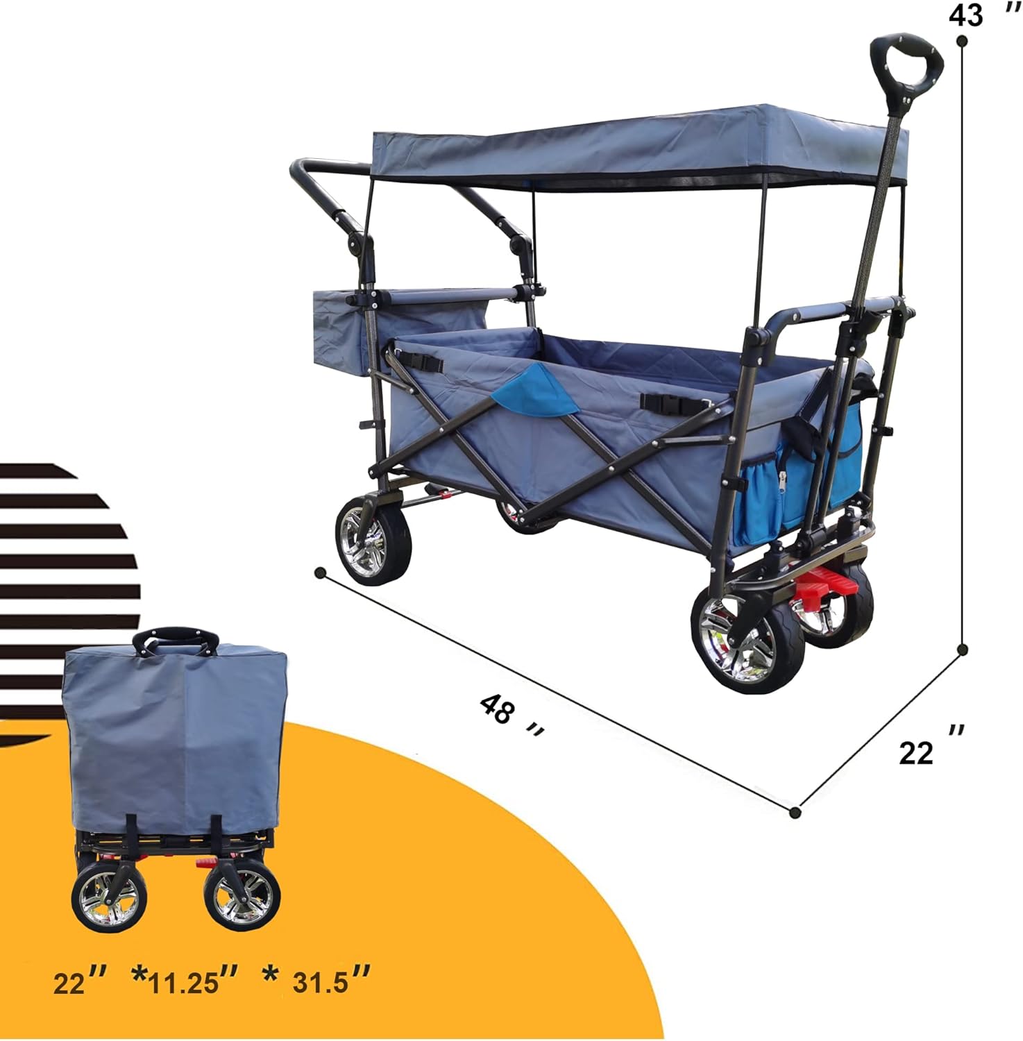 Acekid Collapsible Wagon Cart with Wheels Utility Heavy Duty Wagons ...