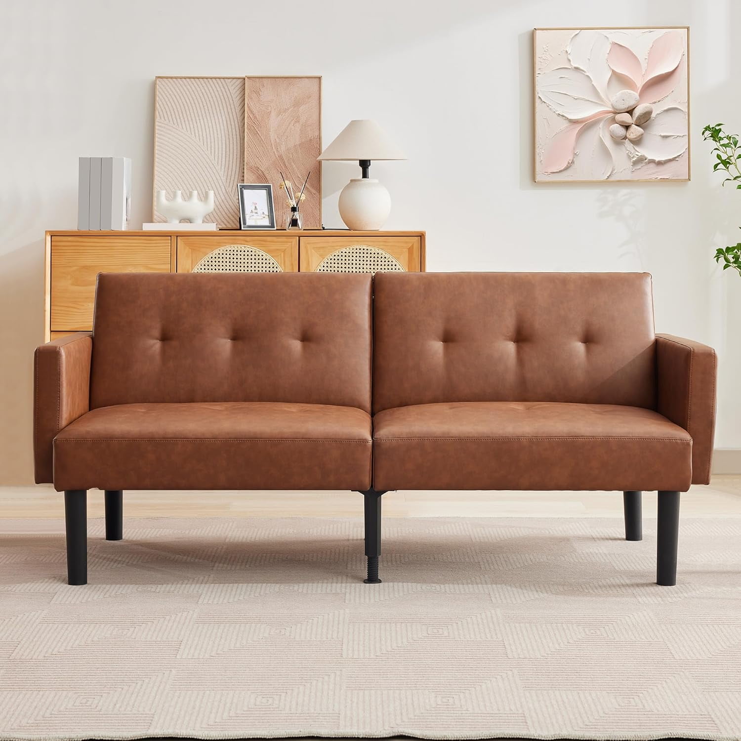 Acekid Convertible Futon Sofa Bed Linen Upholstered Futon Couch Strong ...