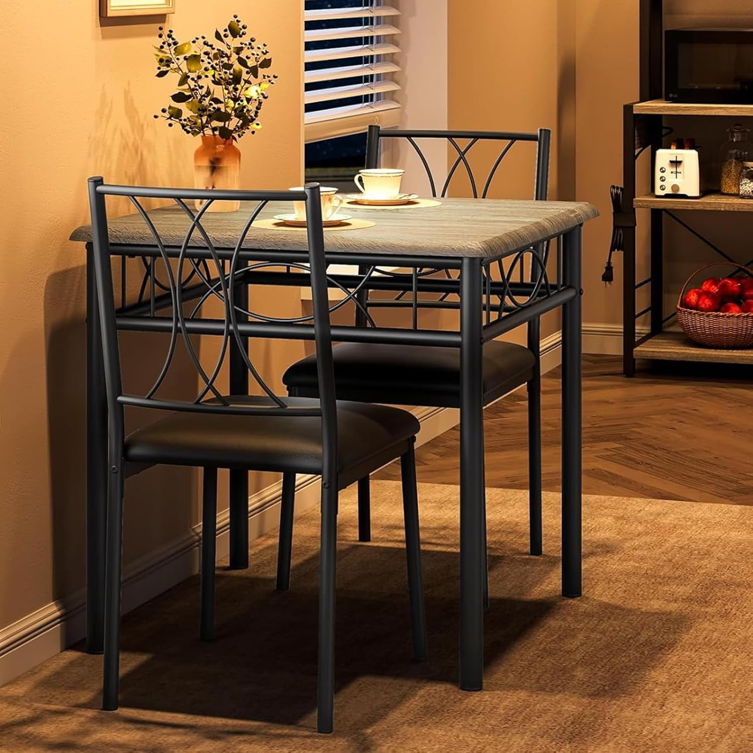 Acekid Dining Table Set for 2, Small Kitchen Table with 2 Upholstered ...