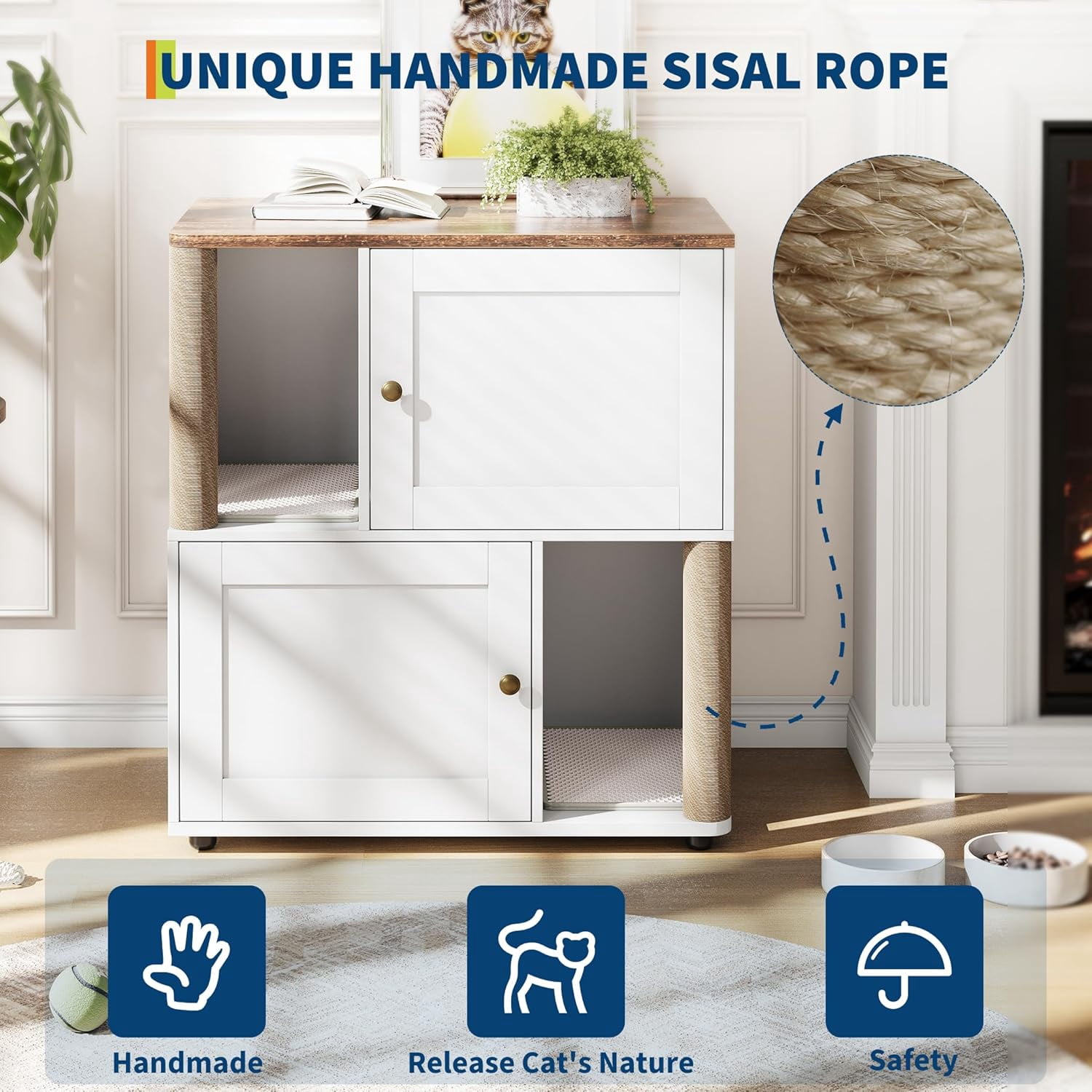 Acekid Double Layer Cat Litter Box Enclosure for 2 Cats - Hidden Litter ...