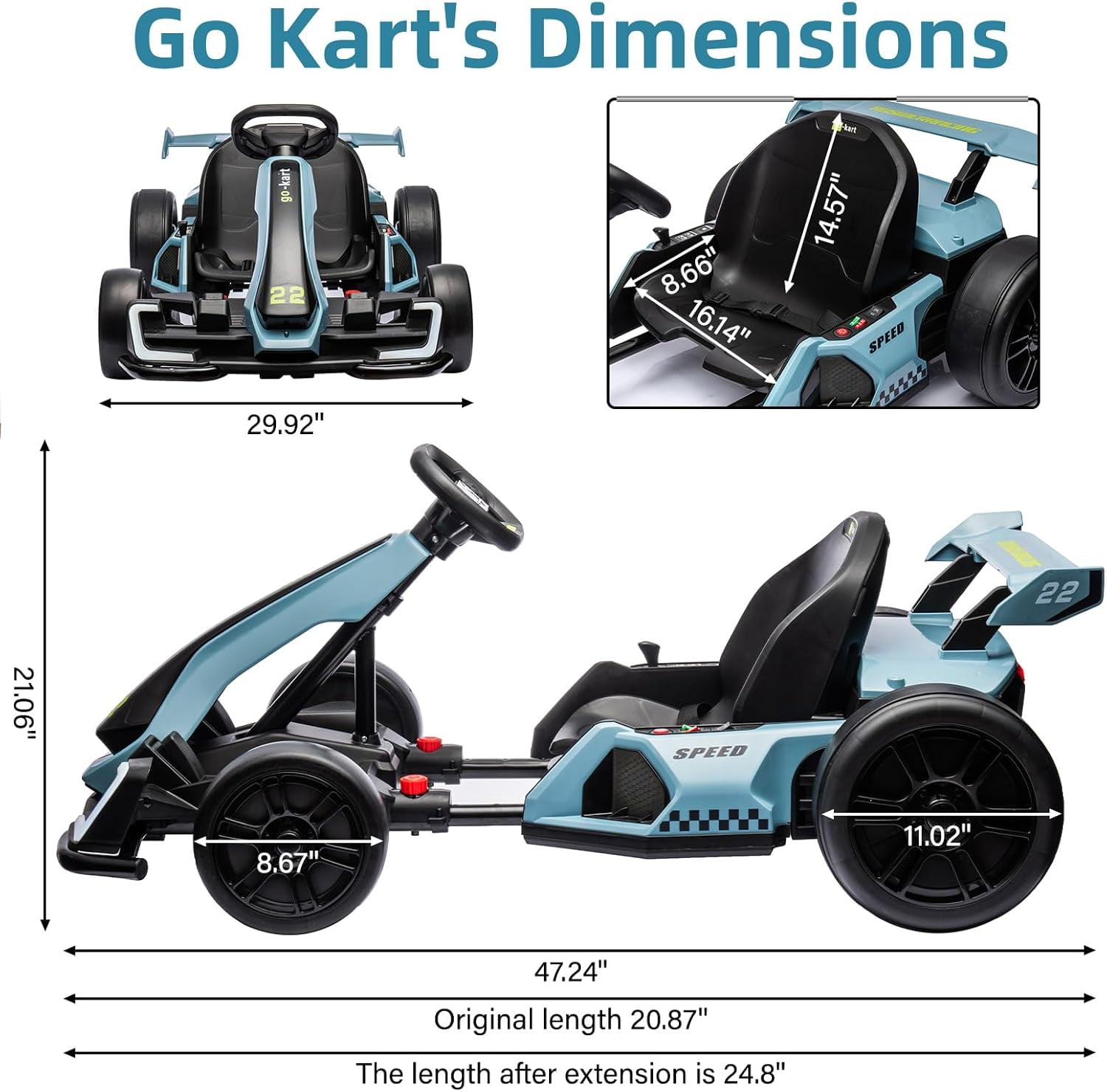Acekid Electric Go Kart Powerful Drift Kart Adjustable Seat 8mph Speed ...