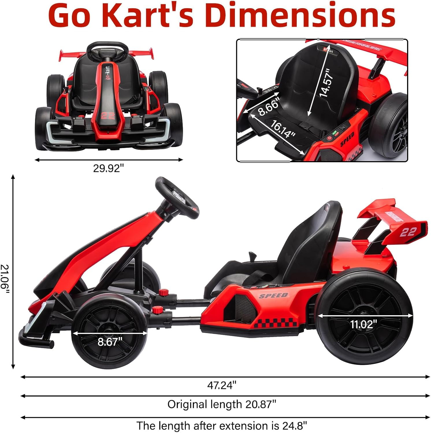 Acekid Electric Go Kart Powerful Drift Kart Adjustable Seat 8mph Speed ...