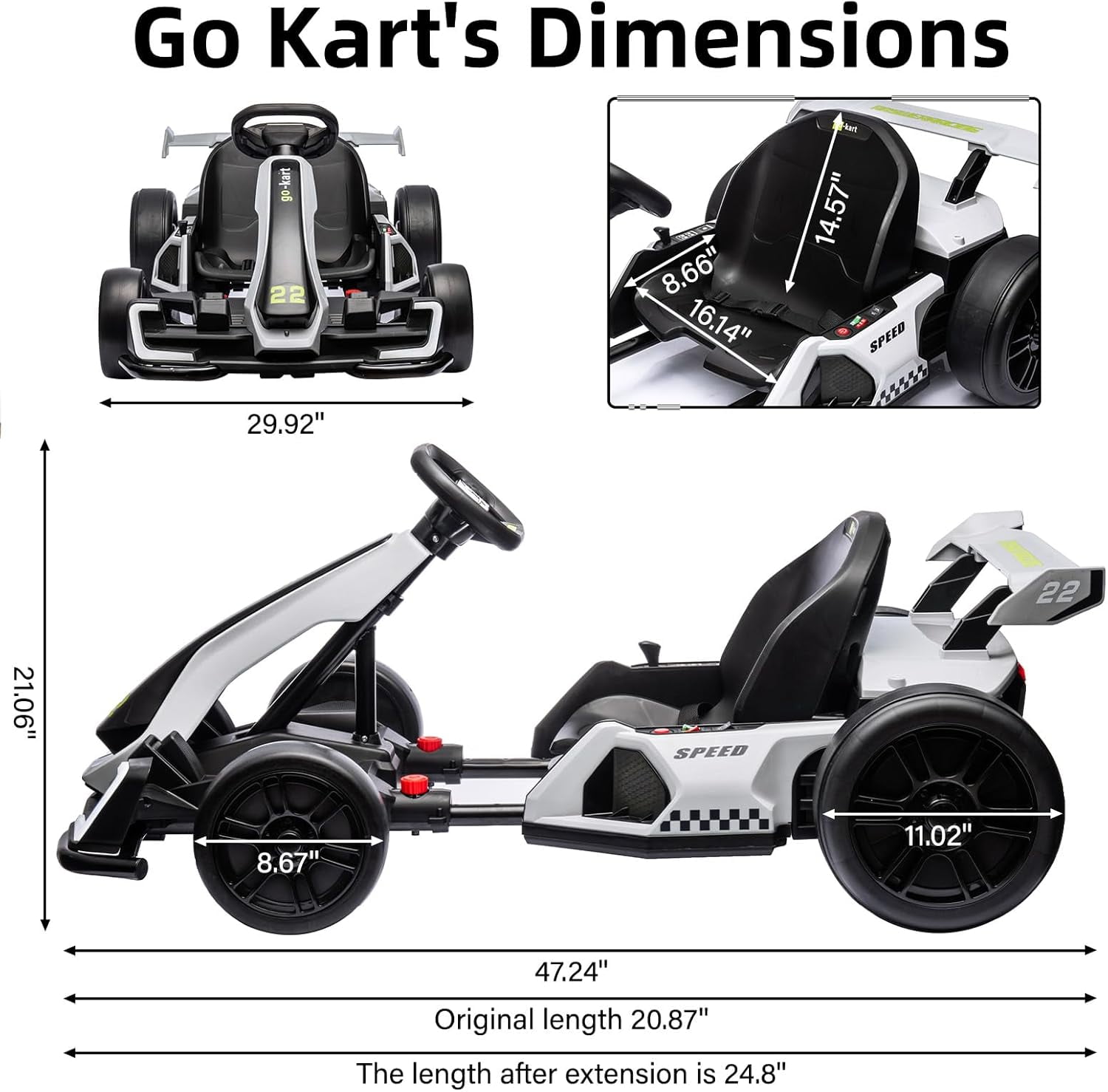 Acekid Electric Go Kart Powerful Drift Kart Adjustable Seat 8mph Speed ...