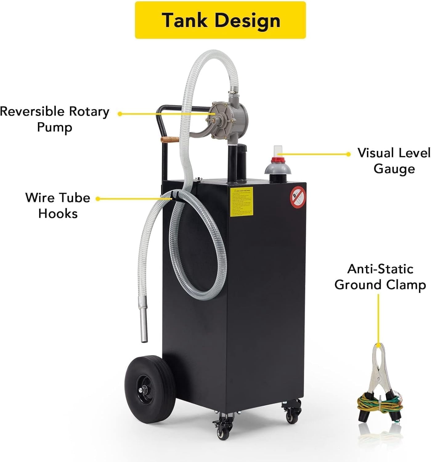 Acekid Fuel Gas Caddy With Wheels Manual Siphon Pump Portable Gasoline ...