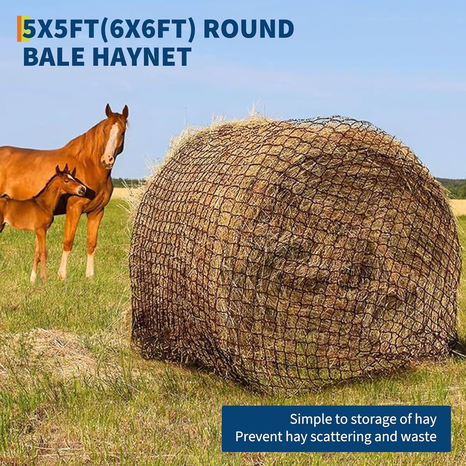 Acekid Hay Net 5x5 FT Large Round Bale Heavy Gauge Knotless Slow Feed ...