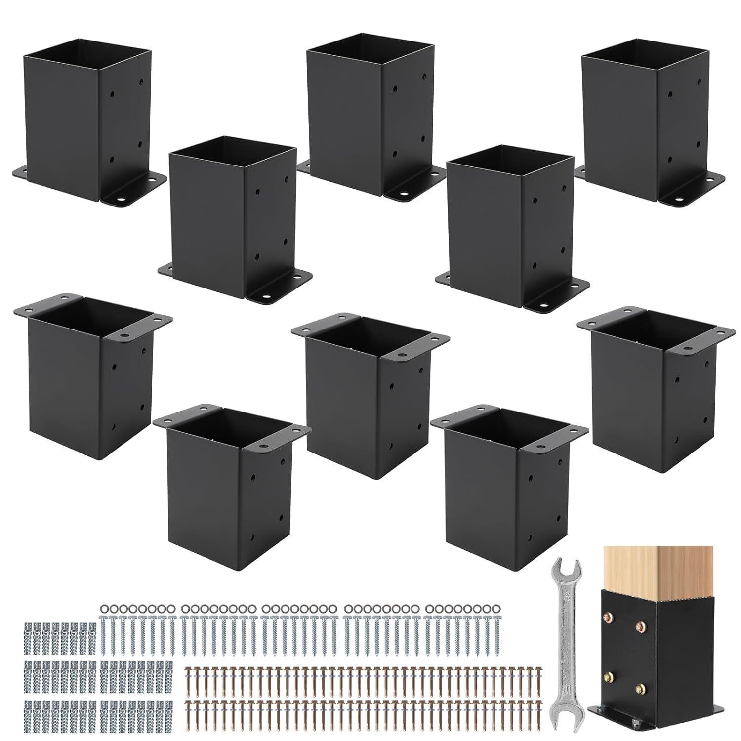 Acekid Heavy-Duty Adjustable Deck Post Bases for Pergola, Fence, Gazebo ...