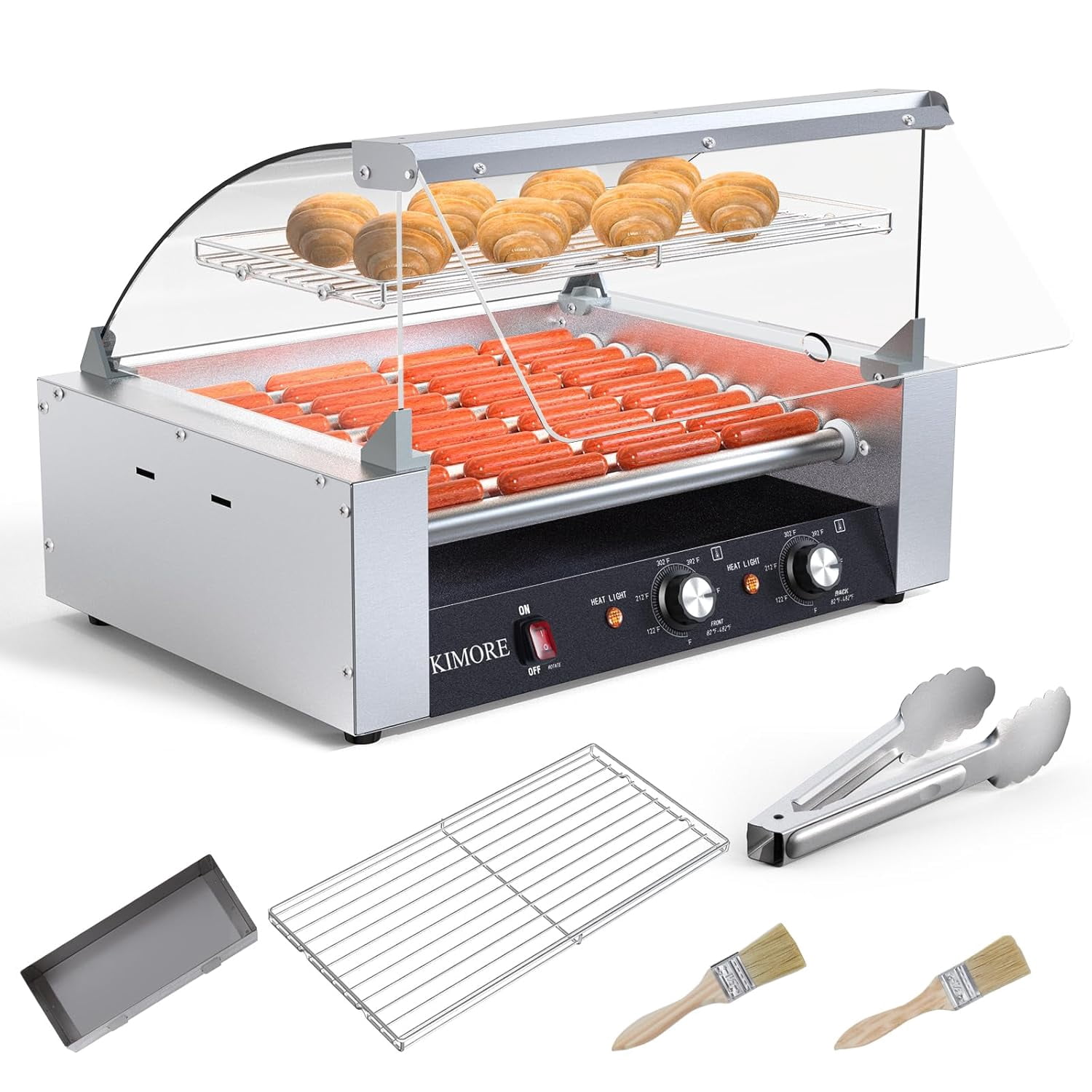 Acekid Hot Dog Machine 1350W - 9 Rollers, 24 Hot Dogs, Warming Cover ...