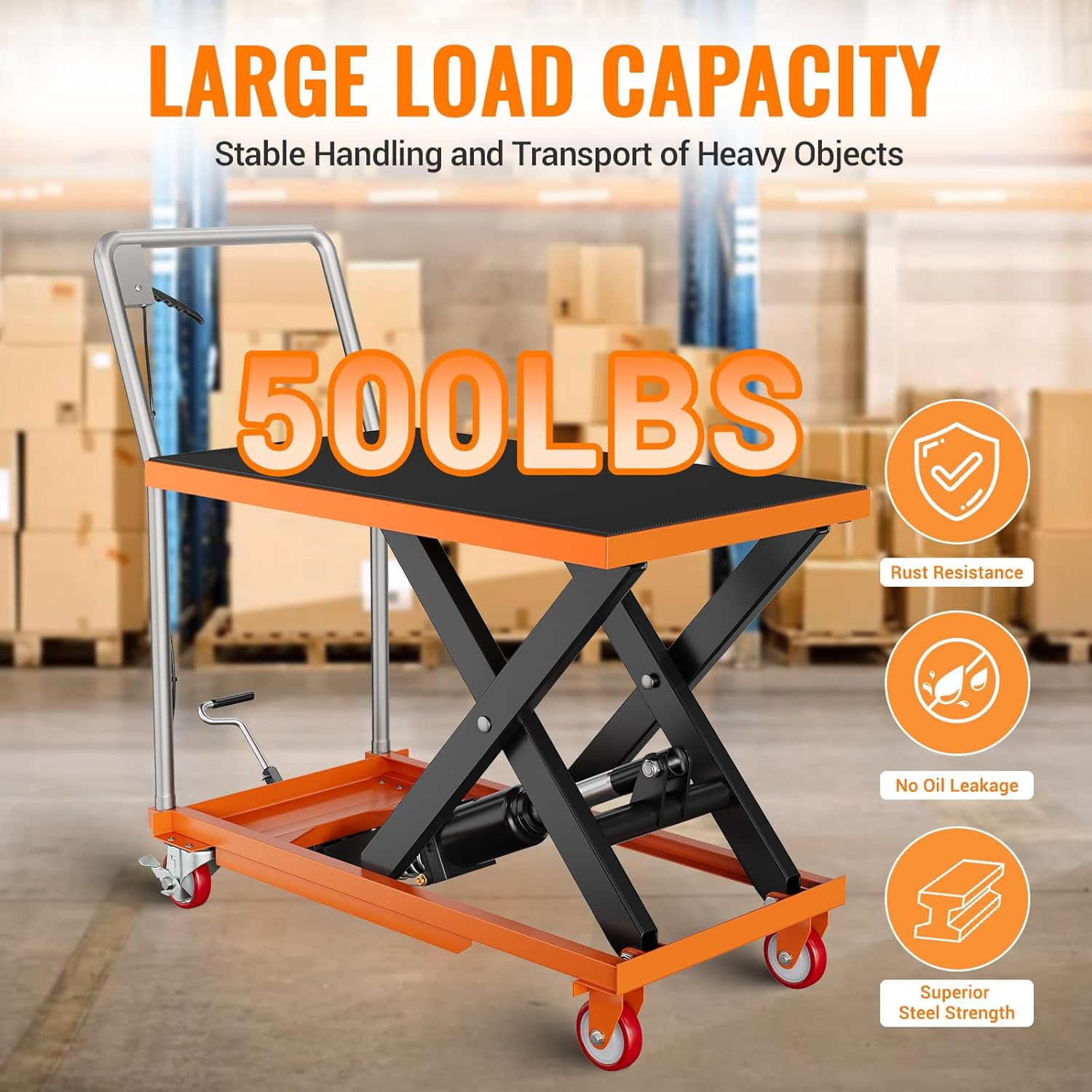 Acekid Hydraulic Lift Table Cart, 500lbs Capacity 28.5" Lifting Height ...