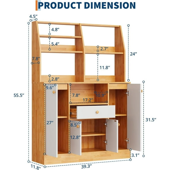 Acekid Large Buffet Sideboard With Storage Farmhouse Kitchen Pantry ...