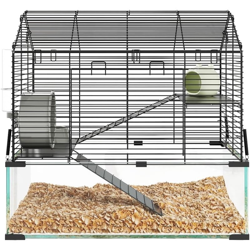 Acekid Large Hamster Cage with 3-Tier Gerbil Habitat, Running Wheel ...
