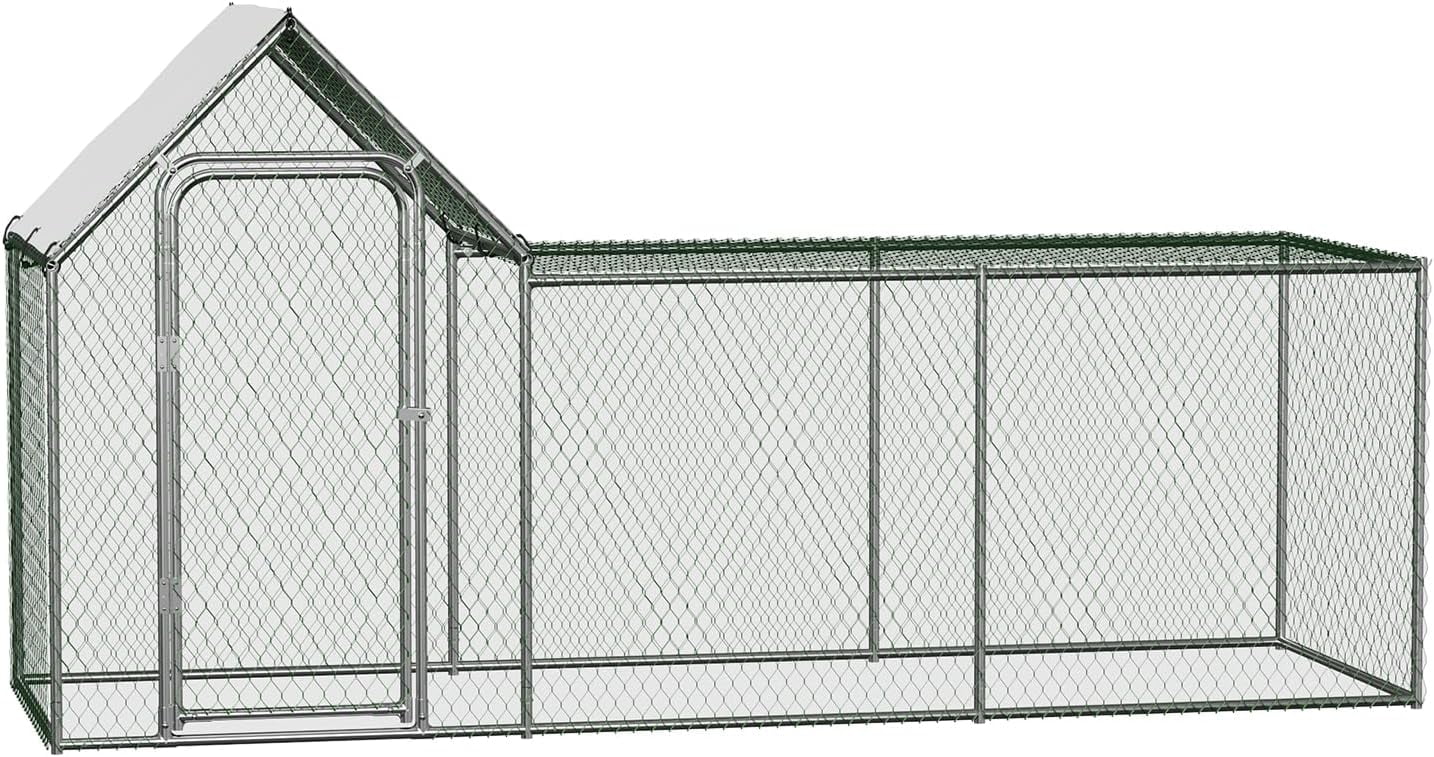 Acekid Large Metal Chicken Coop, Heavy Duty Chicken Run with Cover for ...