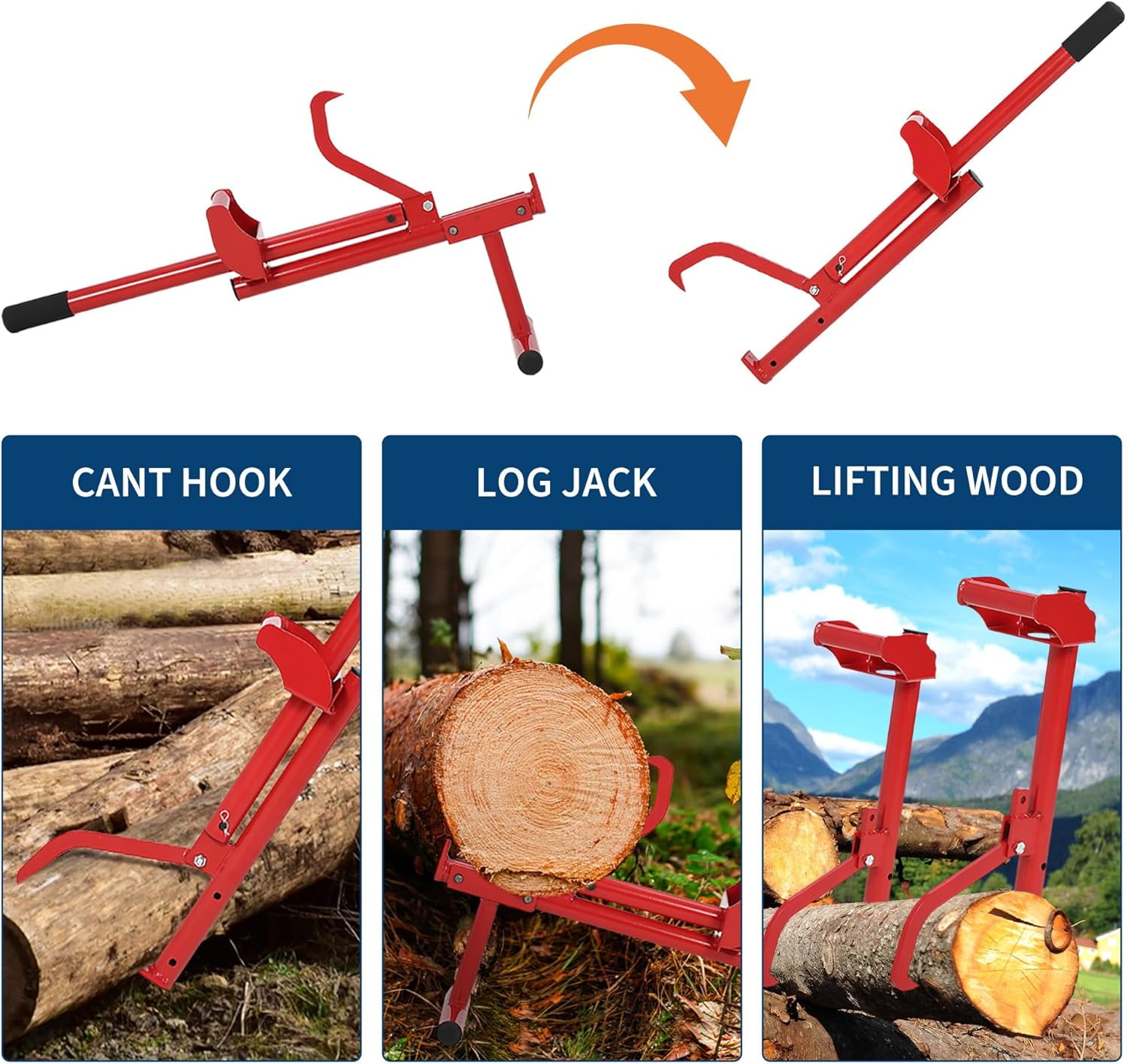 Acekid Logging Tools 3-in-1 Cant Hook Log Hauler Timberjack Firewood ...