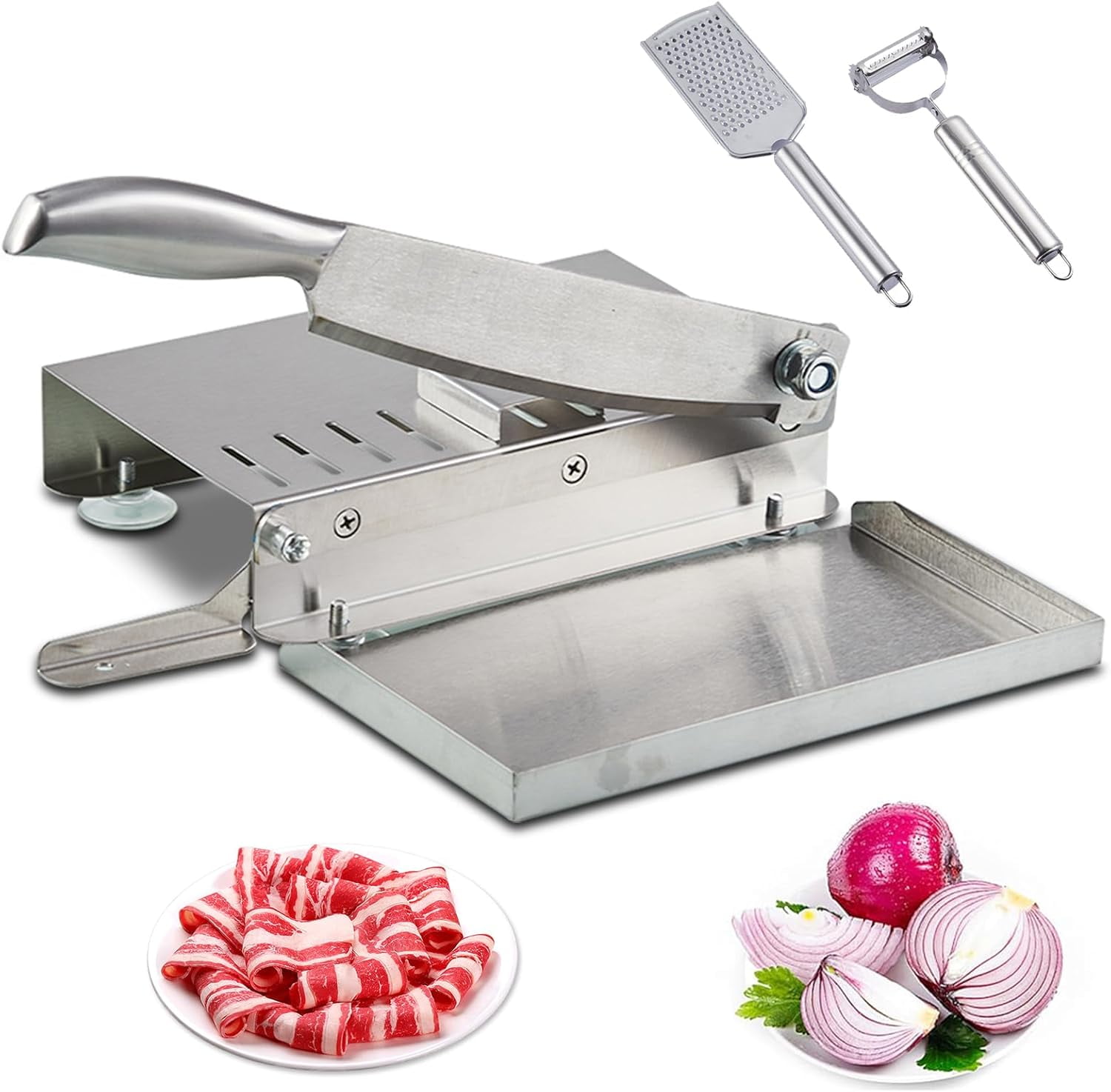Acekid Manual Frozen Meat Slicer, 14'' Stainless Steel Meat Cutter ...