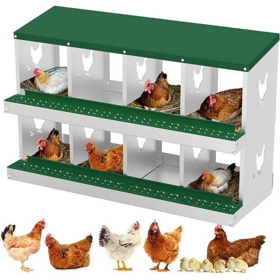 Acekid Metal Chicken Nesting Box - 8 Compartments with Rollout Egg ...