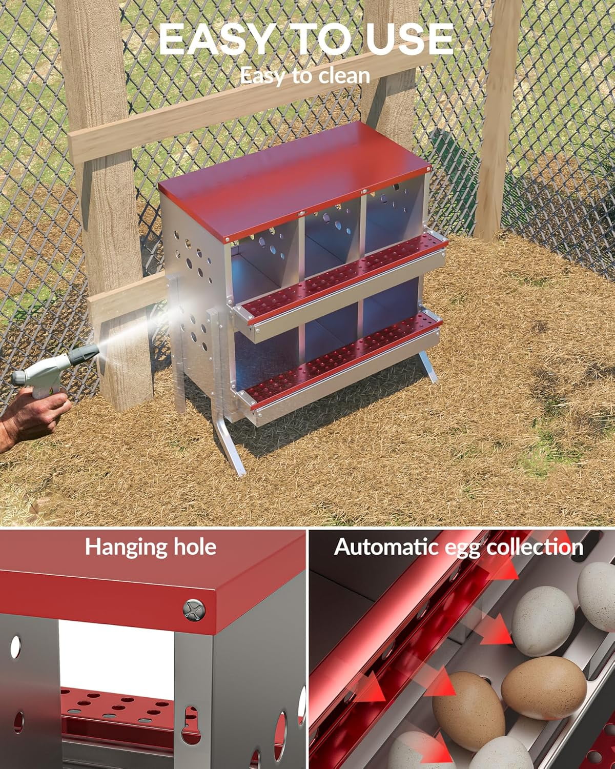 Acekid Metal Chicken Nesting Box for Laying Eggs, Rustproof Wall ...