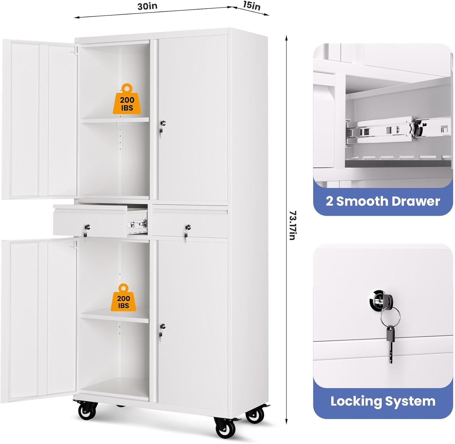 Acekid Metal Storage Cabinet Heavy Duty Garage Storage With Wheels ...