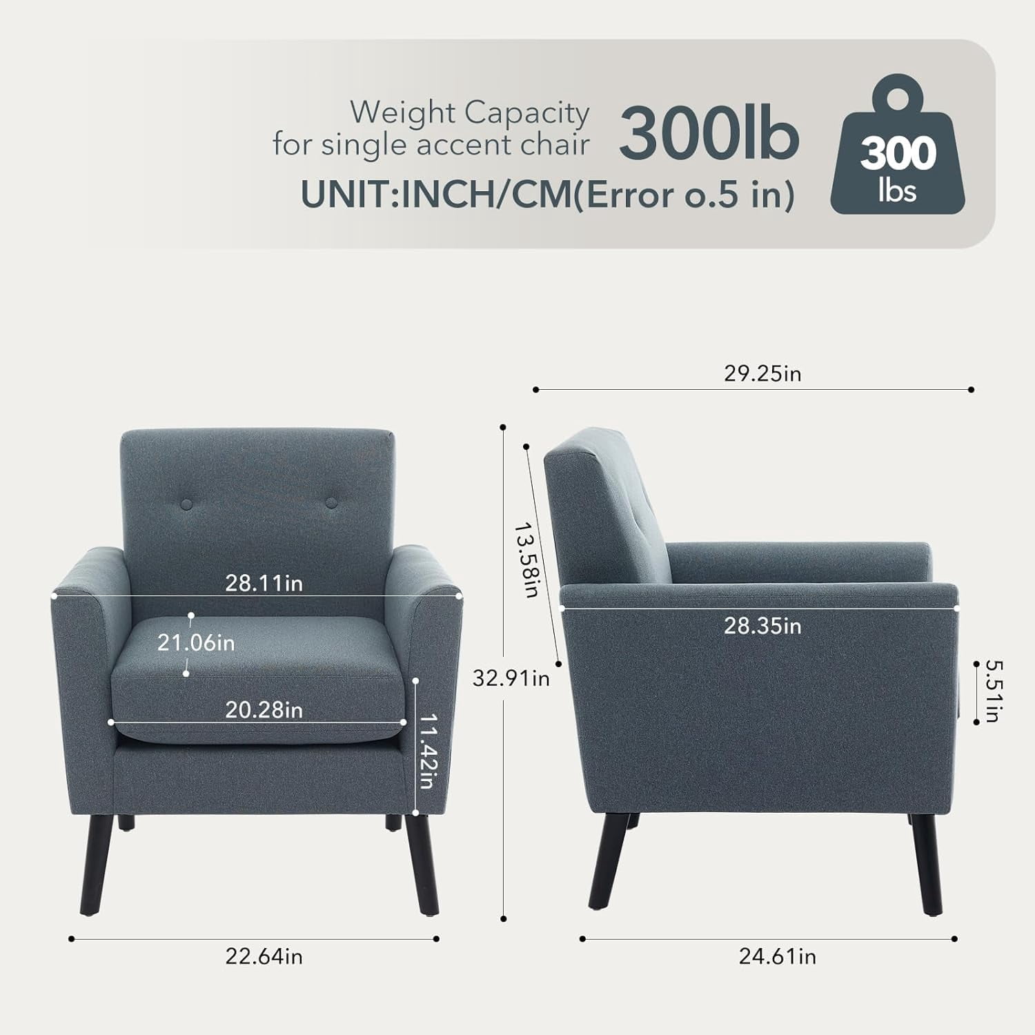 Acekid Mid Century Modern Fabric Accent Chair Modern Wingback Living ...
