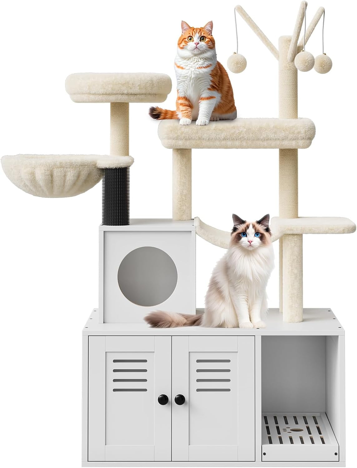 Acekid Multi-Platform Litter Box Enclosure with Cat Tree Tower, Condo ...